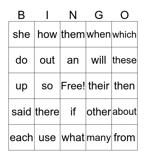Sight Words (41-60) Bingo Card