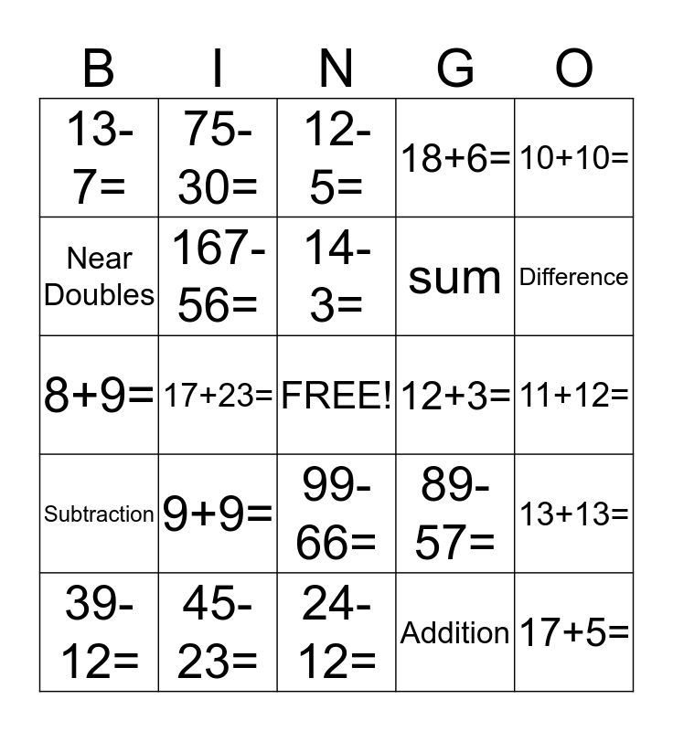 MATH Bingo Card