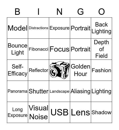 Digital Photography Bingo Card