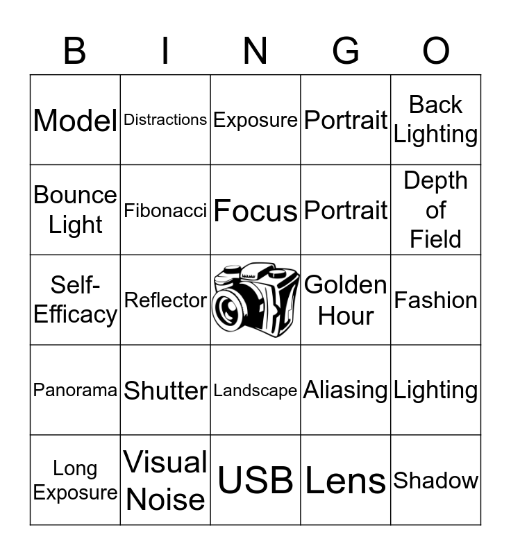 Digital Photography Bingo Card
