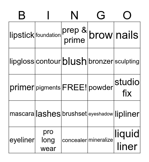 MAKEUP Bingo Card