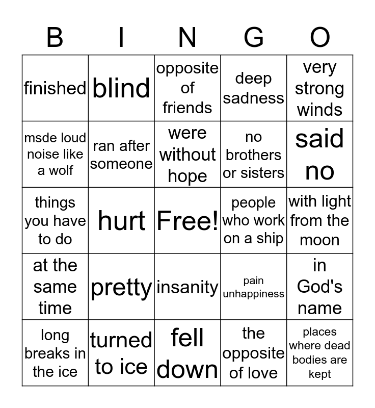 Vocabulary-Frankenstein Bingo Card