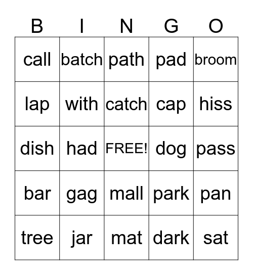 Ending Sound Bingo Card