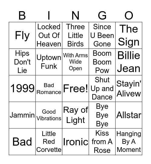 Pop Bingo Round 1 Bingo Card