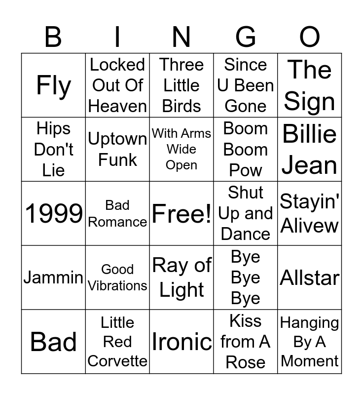 Pop Bingo Round 1 Bingo Card