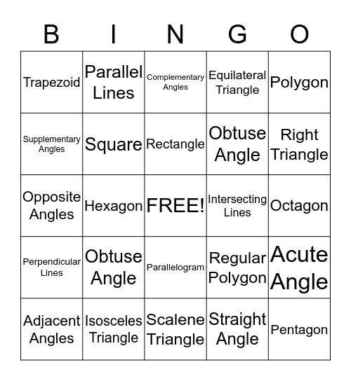 GEOMETRY BINGO Card