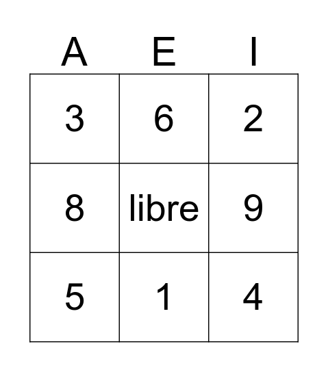 Bingo en español Bingo Card