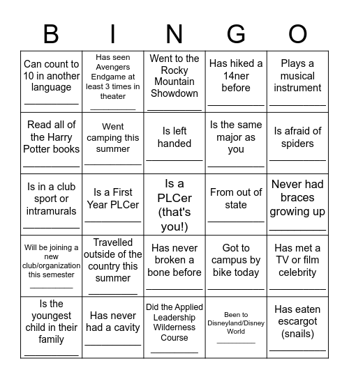 Bingo to Meet You! Bingo Card