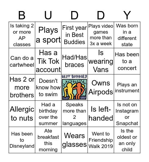 Best Buddies Bingo Card