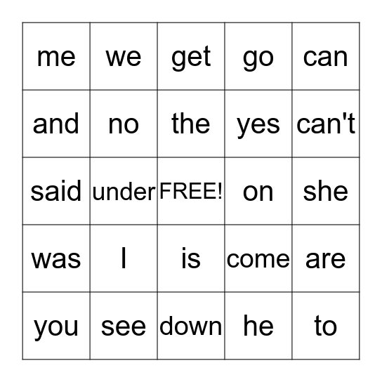 SIPPS Sight Words Bingo Card