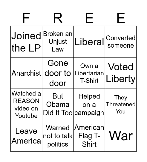 Libertarian Bingo Card