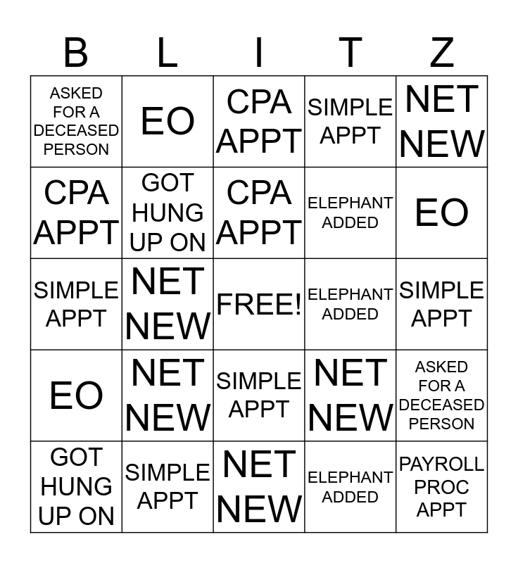 BLITZ BINGO Card