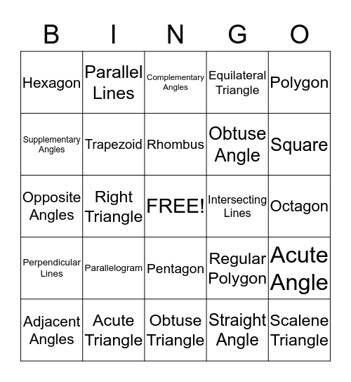 GEOMETRY BINGO Card