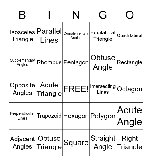 GEOMETRY BINGO Card