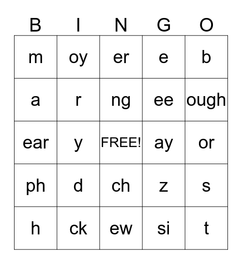 Phonogram Bingo Card