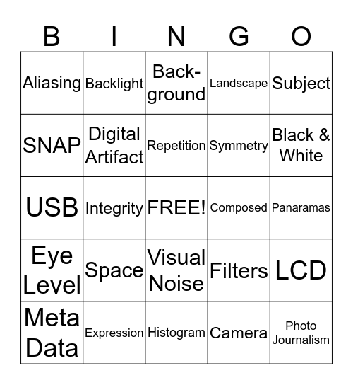 Photography Bingo Card
