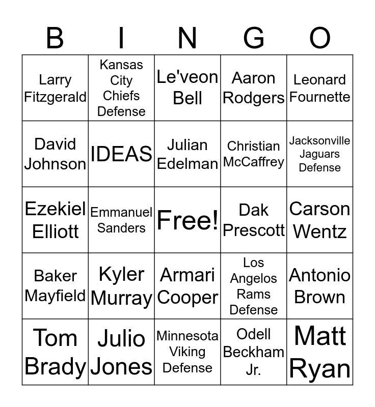 Fantasy Football Draft Day Bingo Card