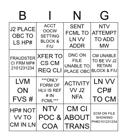 Untitled Bingo Card