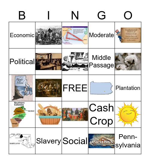 13 Colonies Bingo Card