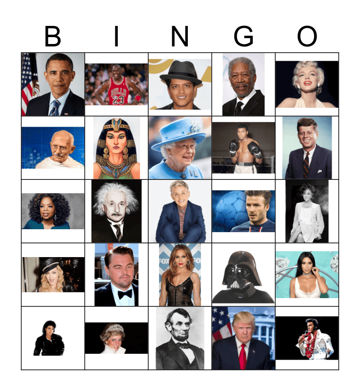 Famous Faces Bingo Card