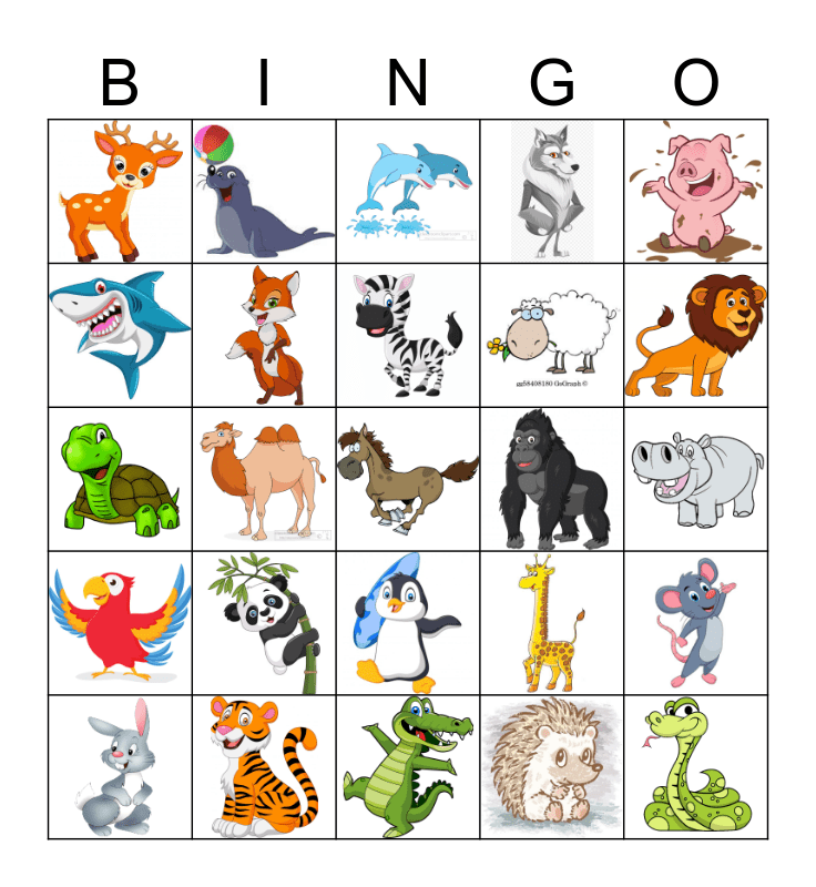 ZOO ANIMALS Bingo Card