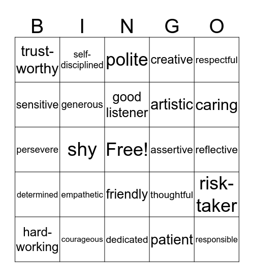Behavior Bingo Card