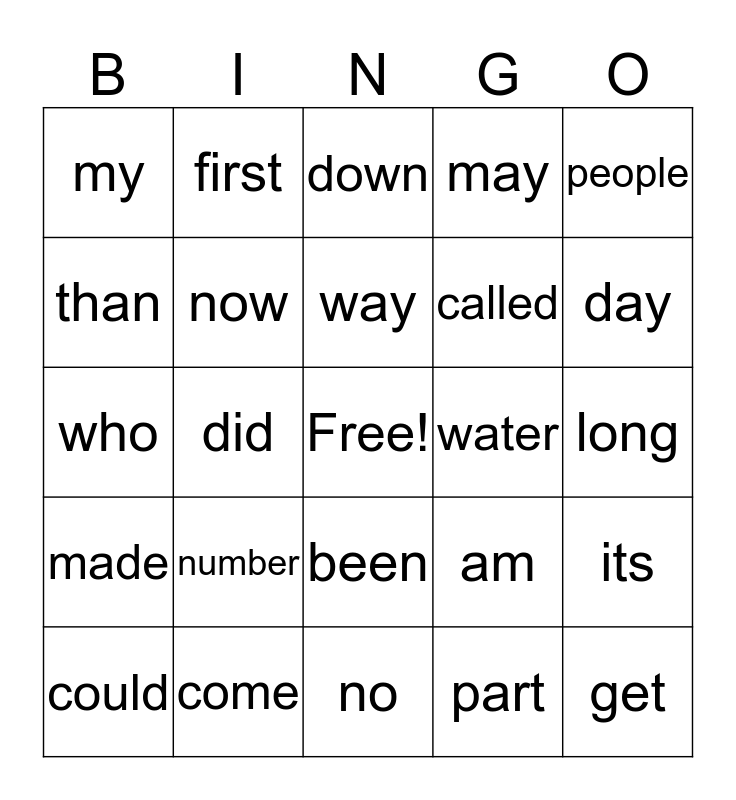 Sight Word BINGO (76-100) Bingo Card