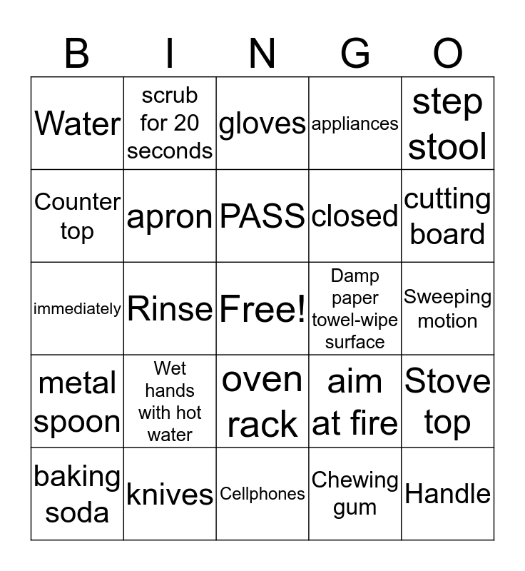Kitchen Safety Bingo Card