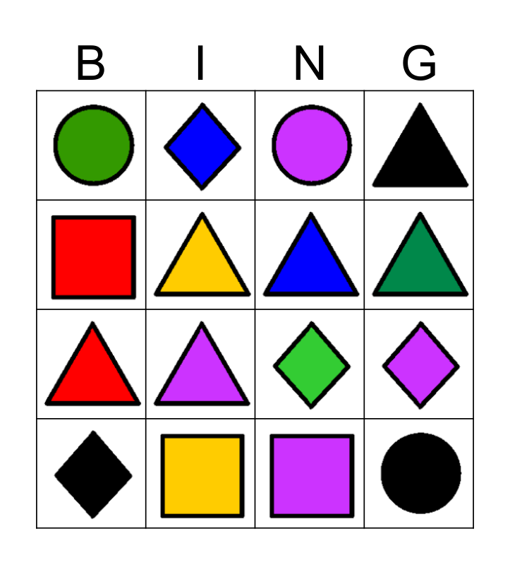 Color-Shape Bingo Card