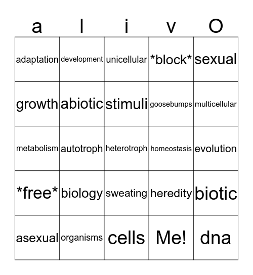 Living Things Bingo Card