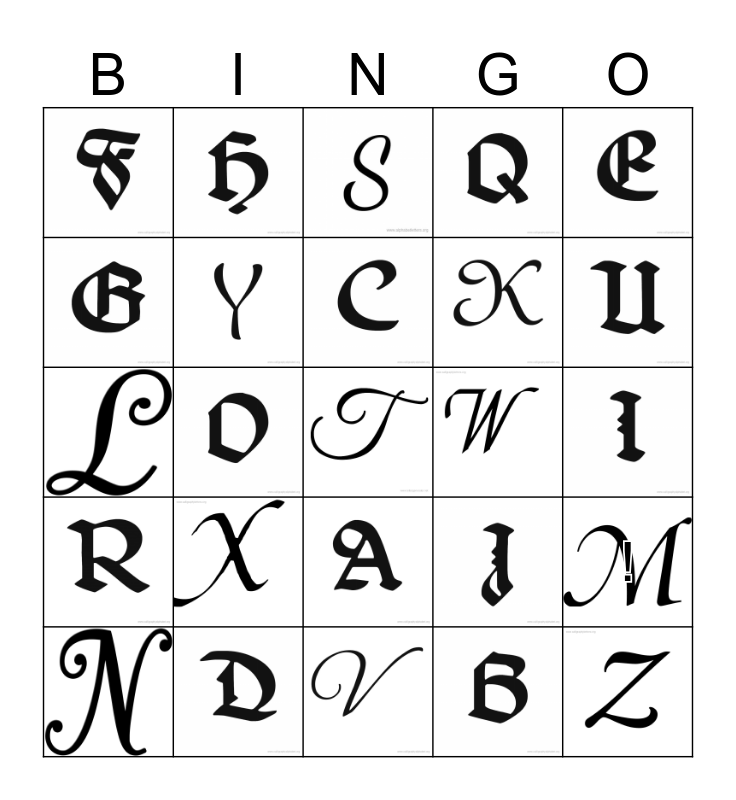 Calligraphy Bingo Bingo Card
