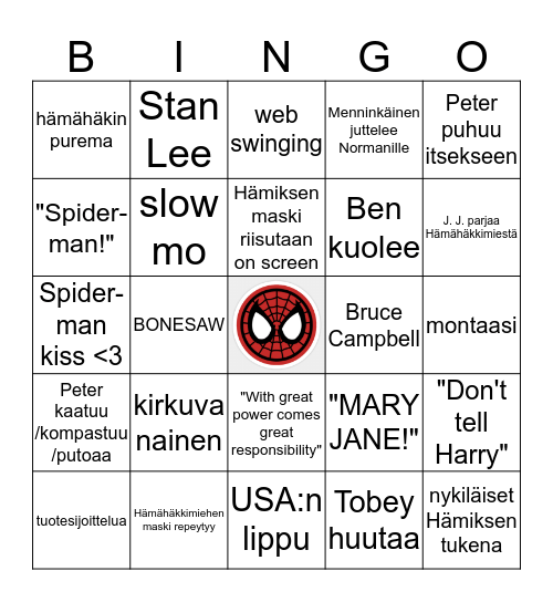 Spider-man 2002 Bingo Card
