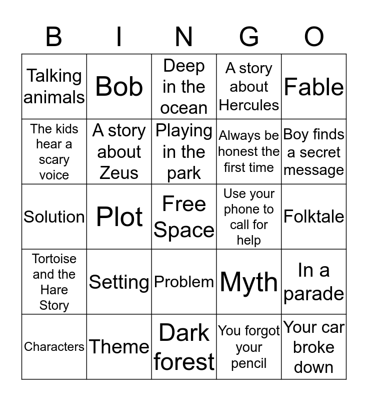 Story Elements Bingo Card