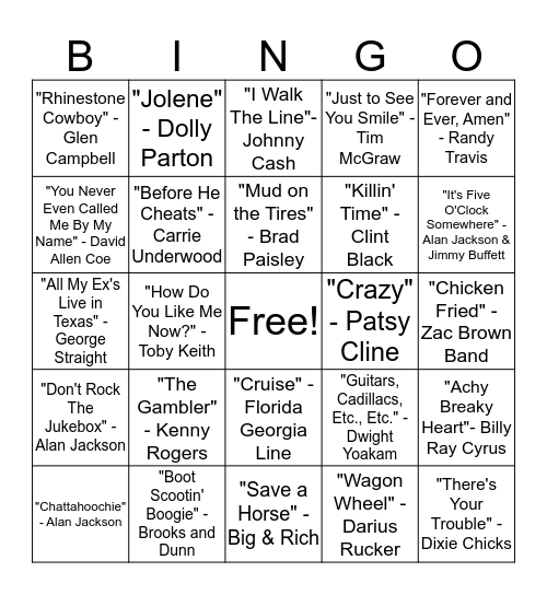 BINGO SINGO COUNTRY Bingo Card