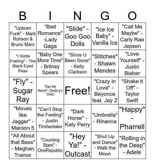 BINGO SINGO - POP Bingo Card