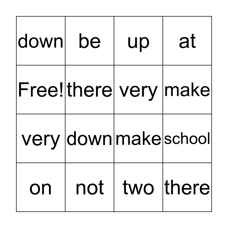 1 1 High Frequency Word List Bingo Card 1 1 High Frequency Word List Bingo Card