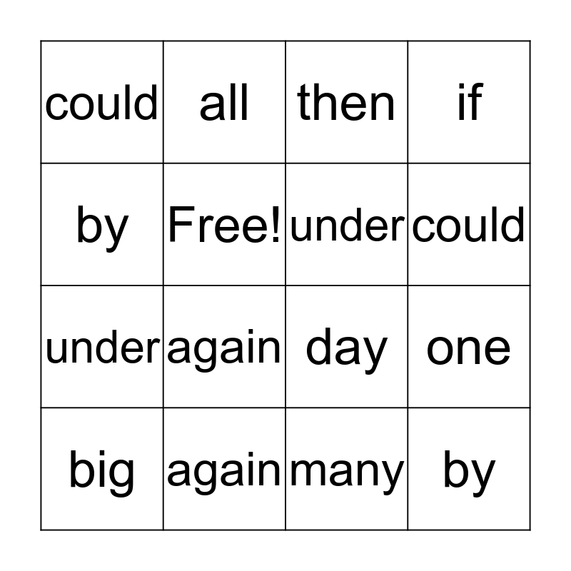 1 2 High Frequency Word List Bingo Card 1 2 High Frequency Word List Bingo Card