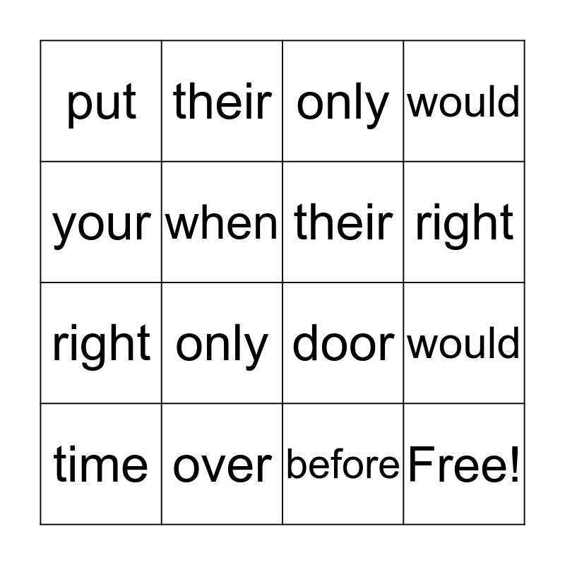 1 5 High Frequency Word List Bingo Card