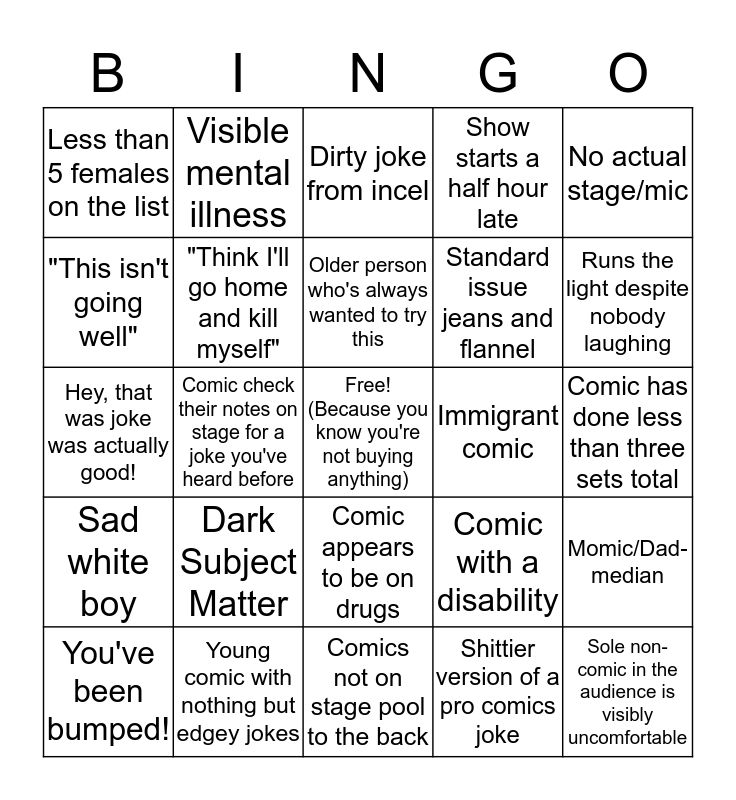 Open Mic Bingo Card