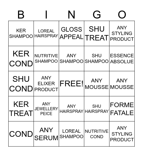 GOOD LUCK! ____________________ Bingo Card