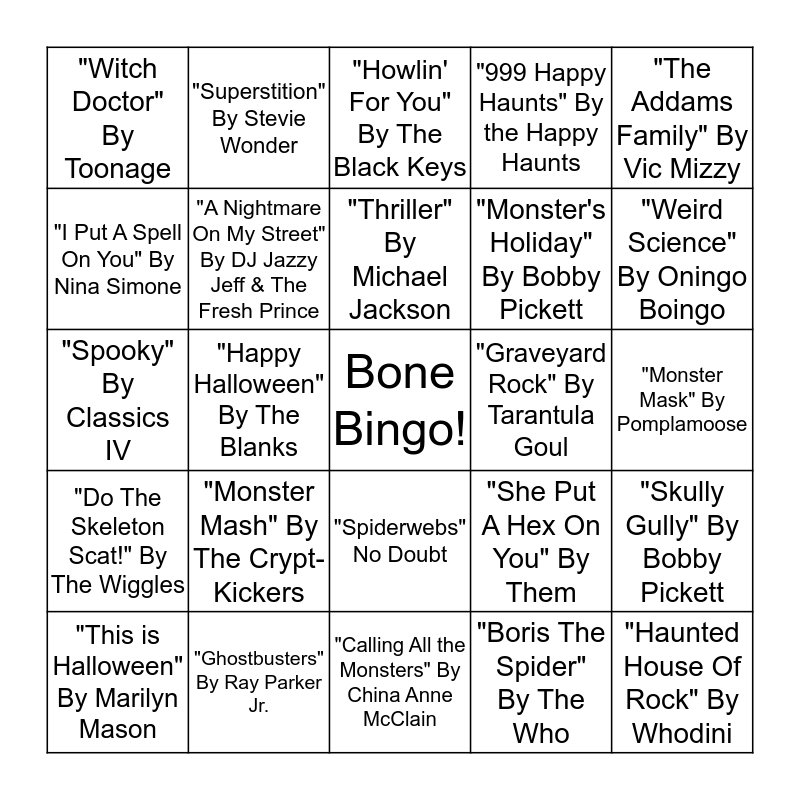 Bone Bingo Bingo Card