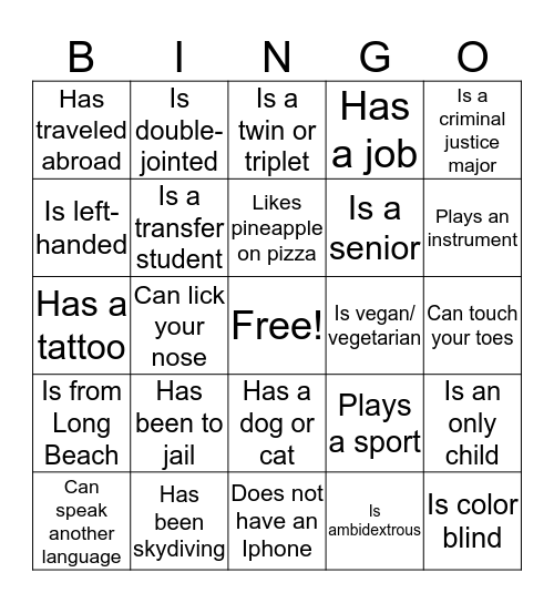 Human Bingo Card