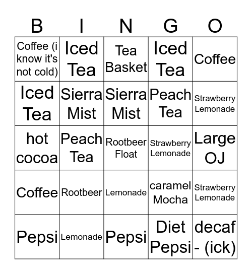 Hot Day = Cold Drinks Bingo Card