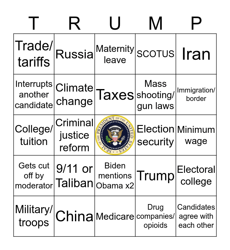 Dem Primary Debate (9/12) Bingo Card
