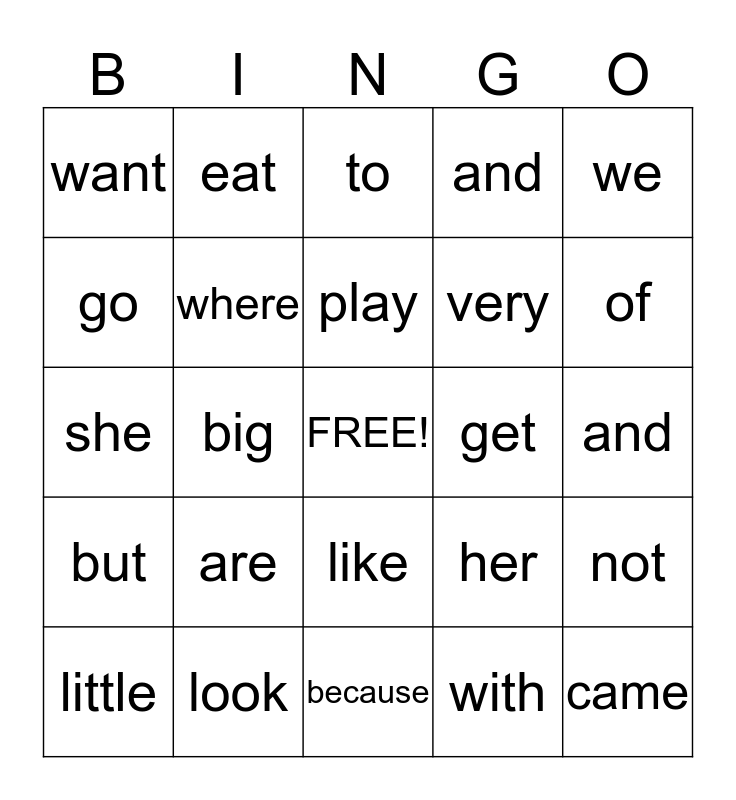 Word Wall Bingo Card