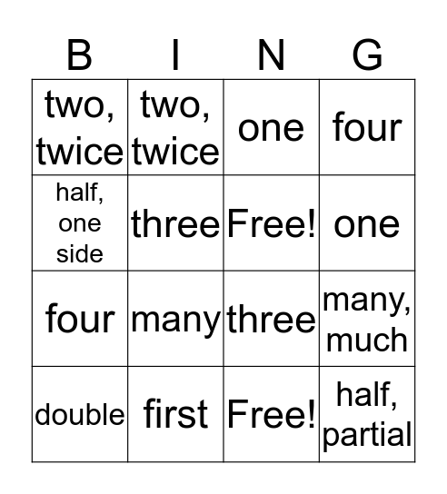 Bingo Prefix Numbers Bingo Card