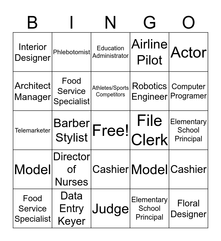 Career Bingo Card