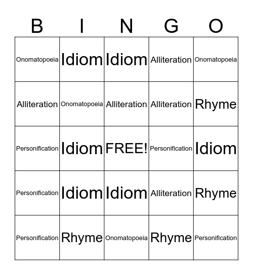 Elements of Poetry Bingo Card