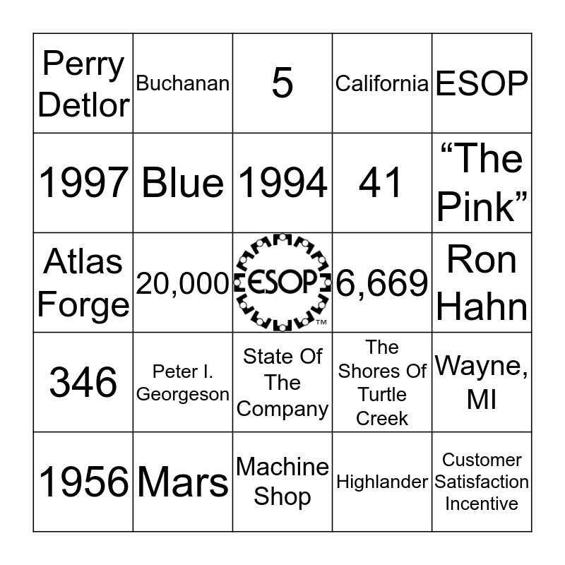 ESOP Bingo Card