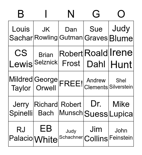 Author Showcase BINGO Card Author Showcase BINGO Card